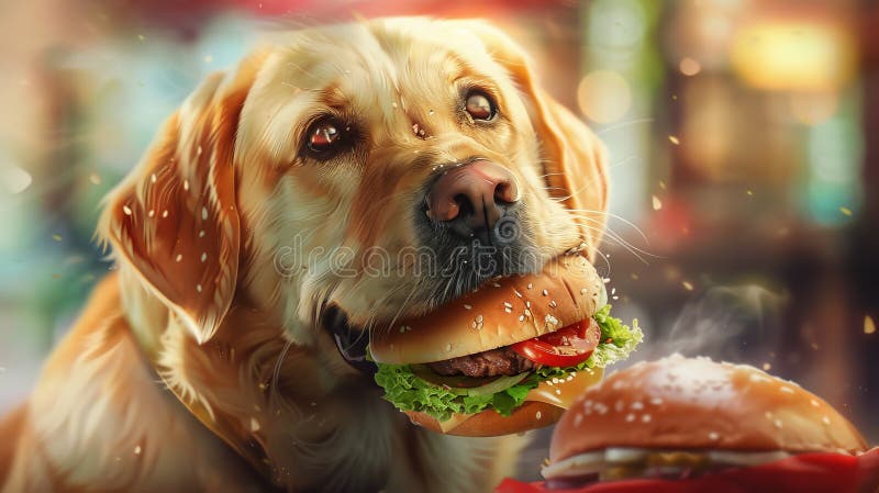 A cute dog eating a burger stock illustration. Illustration of sandwich ...