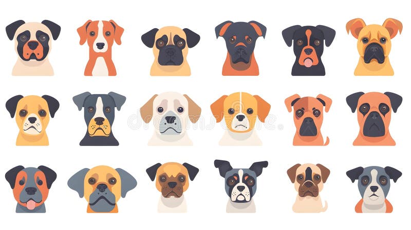 Cute Dog Faces Illustration Set Stock Illustration - Illustration of lovers, collection: 325961230