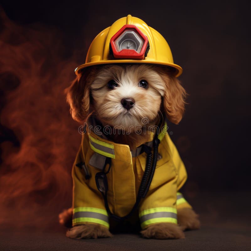Cute Dog in Firefighter Uniform Stock Illustration - Illustration of ...