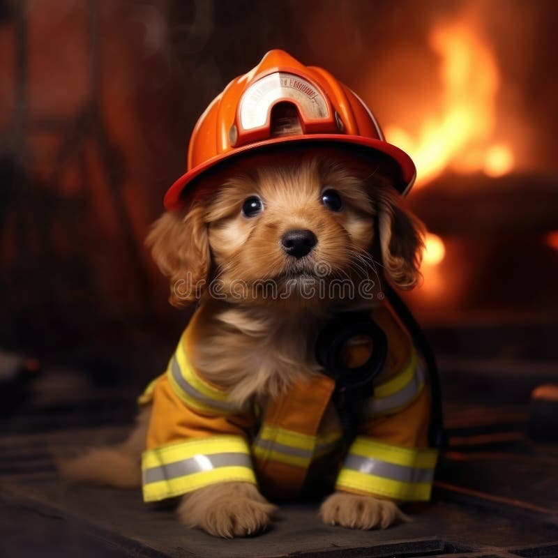 Cute Dog in Firefighter Uniform Stock Illustration - Illustration of ...