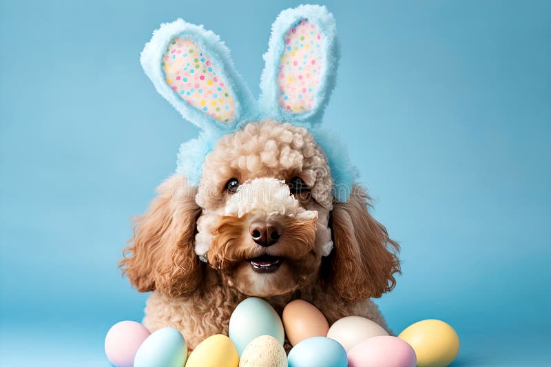 Cute Dog in Front of Easter Eggs and Flowers. Stock Illustration ...