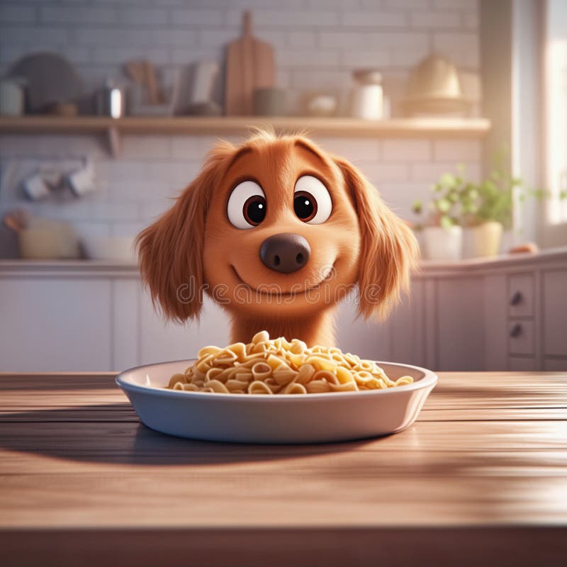 Cute Dog in Front of Some Pasta Stock Illustration - Illustration of ...