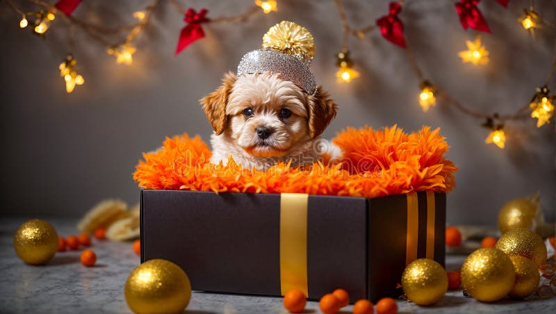 Cute dog gift box animal stock illustration. Illustration of christmas ...