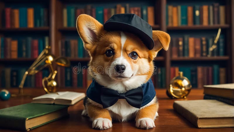 Cute Dog in the Library Information Intelligent Looking Science Stock ...