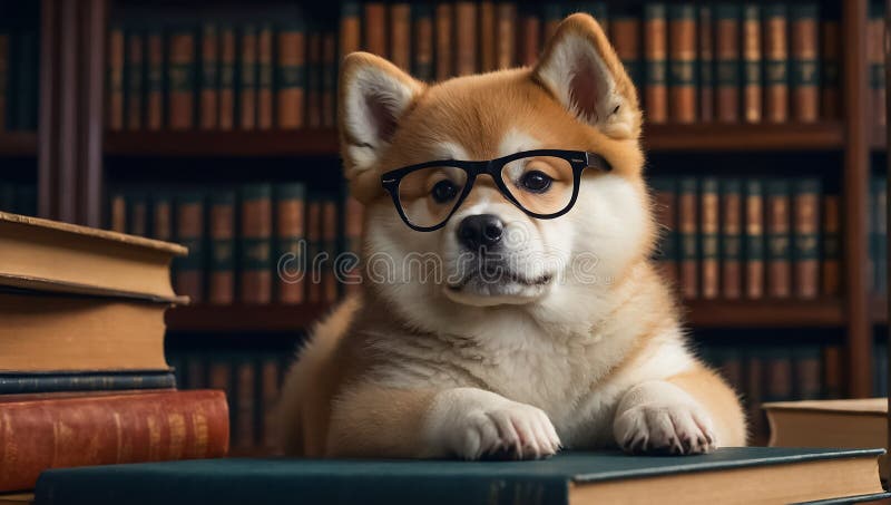 Cute Dog in the Library Information Stock Illustration - Illustration ...