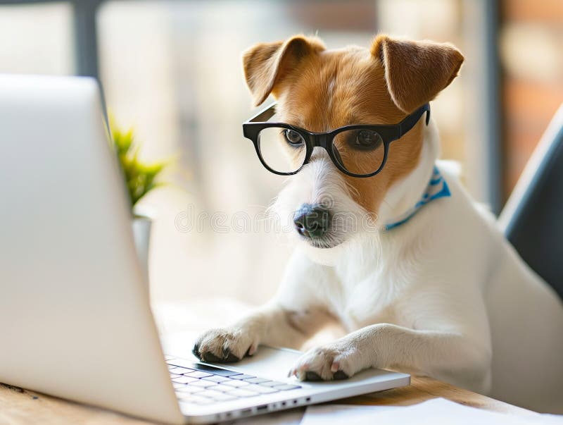 Cute Dog Looking at Laptop in Glasses, Looking at a Computer and ...