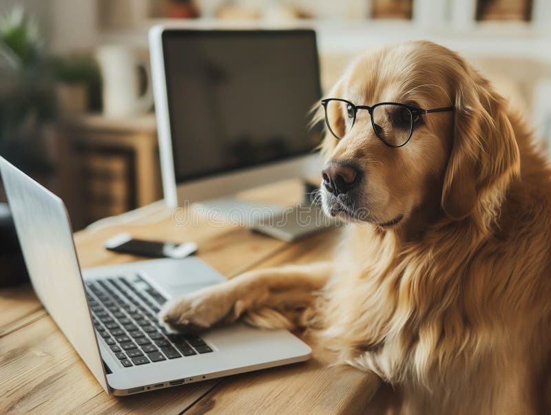 Cute Dog Looking at Laptop in Glasses, Looking at a Computer and ...