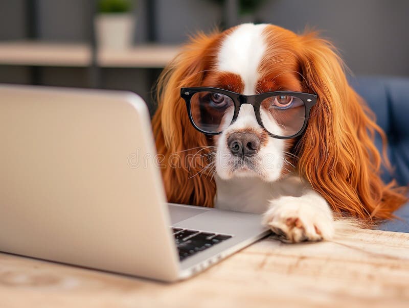 Cute Dog Looking at Laptop in Glasses, Looking at a Computer and ...
