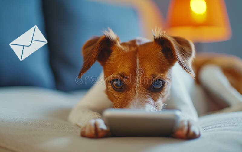 Cute Dog with Message on the Phone and Sending Email Stock Image ...