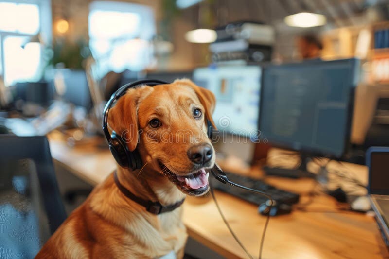 Cute Dog in an Office Answering Calls in a Call Center. Generative AI ... Cute Dog in an Office Answering Calls in a Call Center. Generative AI ...