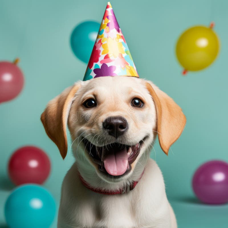 Cute dog with party hat stock illustration. Illustration of companion ...