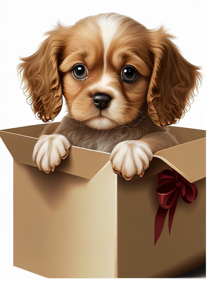 Cute Dog Peeking Out of a Gift Box. AI Generated Stock Illustration ...