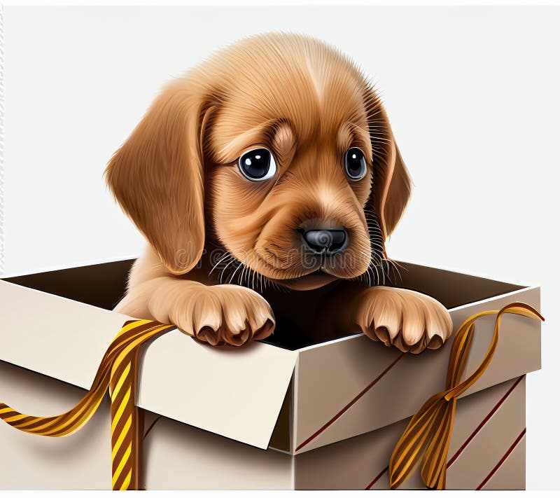 Cute Dog Peeking Out of a Gift Box. AI Generated Stock Illustration ...