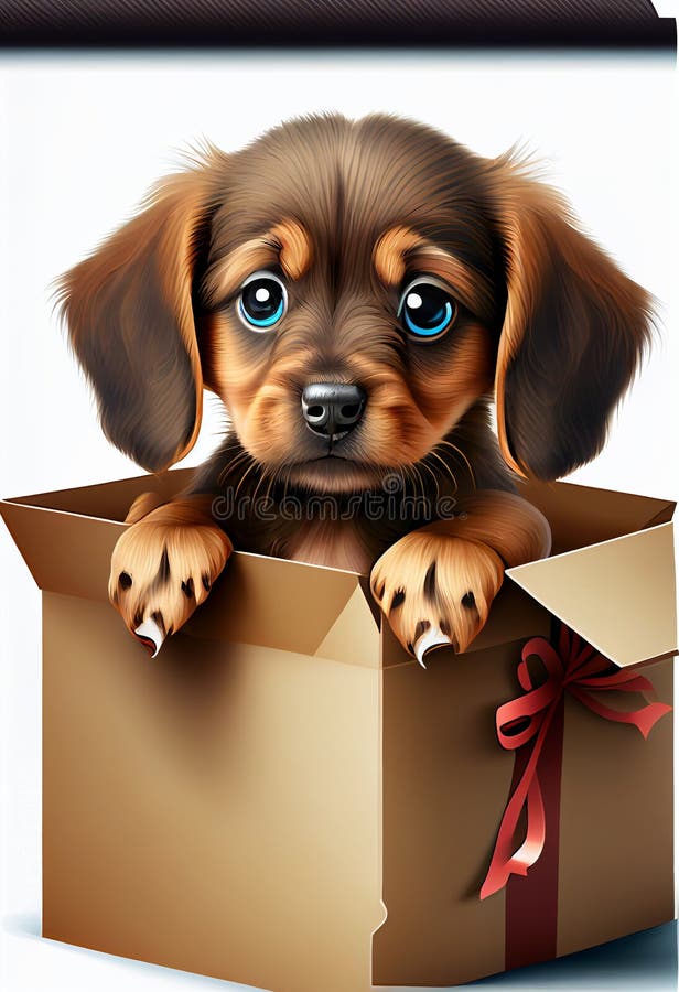 Cute Dog Peeking Out of a Gift Box. AI Generated Stock Illustration ...