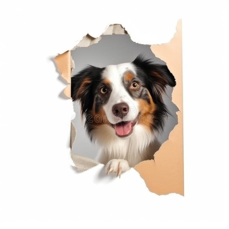 Cute Dog Peeking Out of Paper Hole, AI Generated Stock Photo - Image of ...