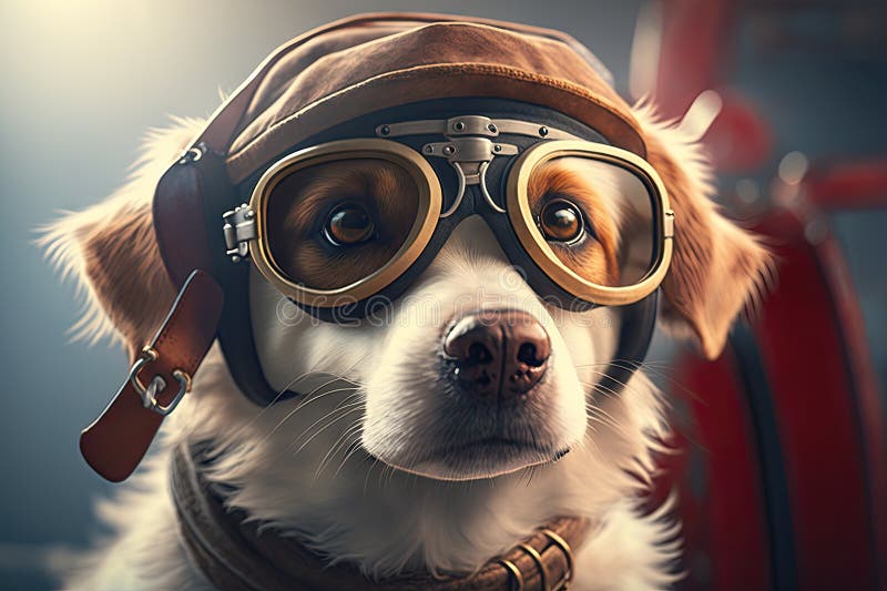 Cute Dog with Pilot S Cap and Goggles on, Posed in Front of Plane Stock ...