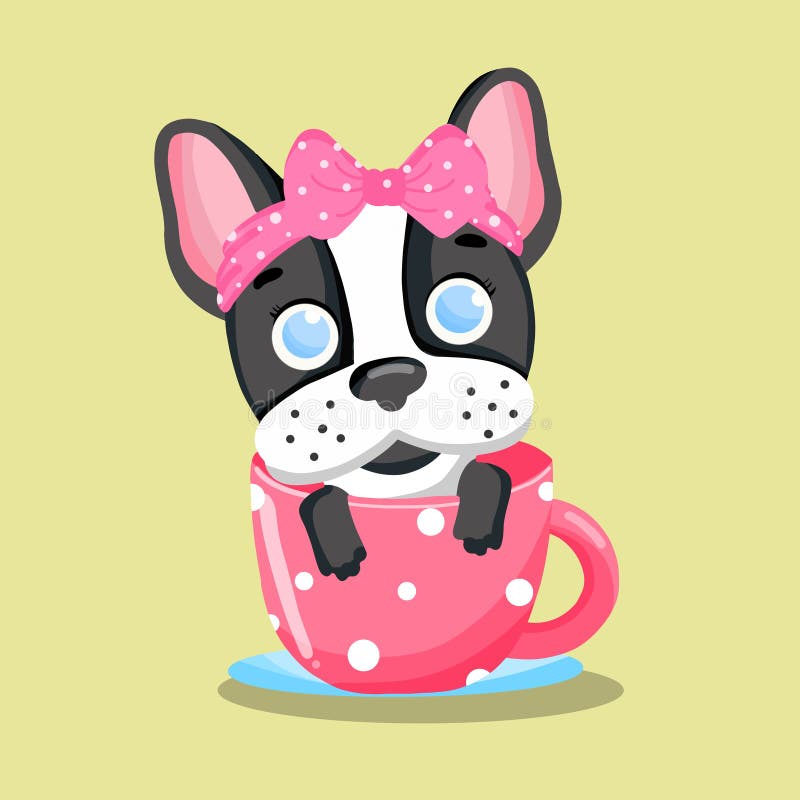 Cute dog with pink cup stock illustration. Illustration of drawing ...