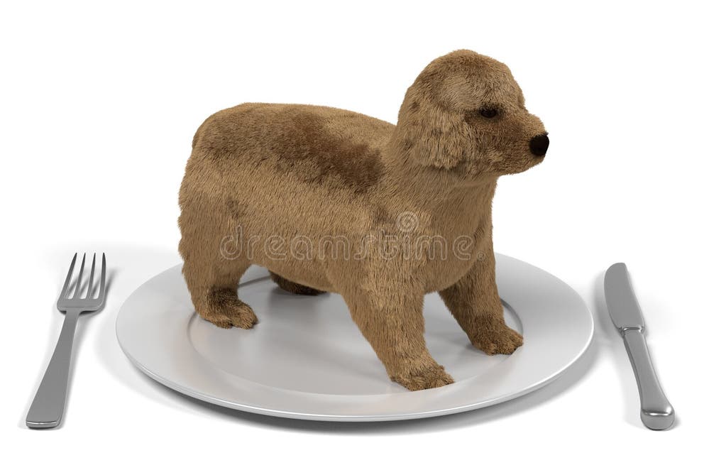 Cute dog on plate stock illustration. Illustration of knife - 82575767
