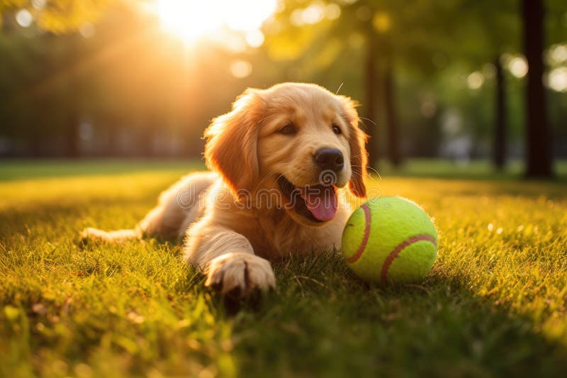 Cute Dog Play with Ball in Summer AI Generated Stock Illustration ...