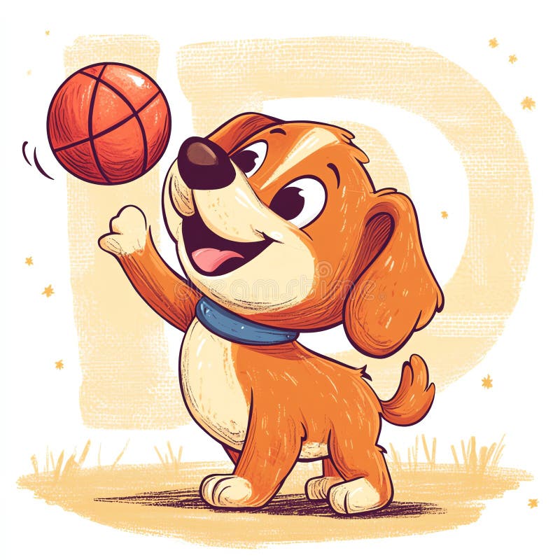 Cute Dog Playing with a Basketball Happily Stock Illustration ...