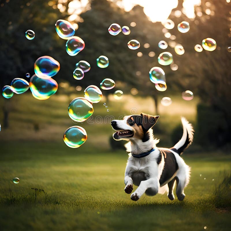 Cute Dog Playing with Bubbles - Ai Generated Image Stock Illustration ...