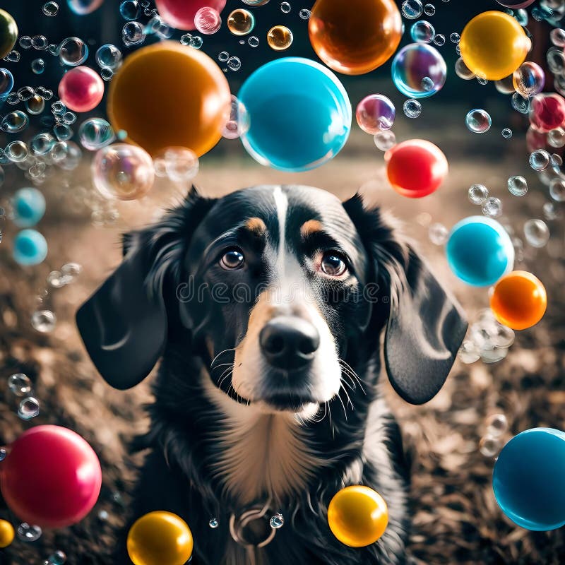 Cute Dog Playing with Bubbles - Ai Generated Image Stock Illustration ...