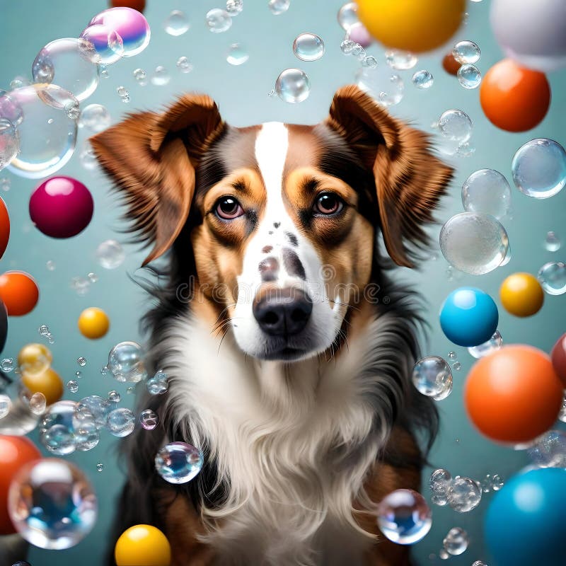 Cute Dog Playing with Bubbles - Ai Generated Image Stock Illustration ...