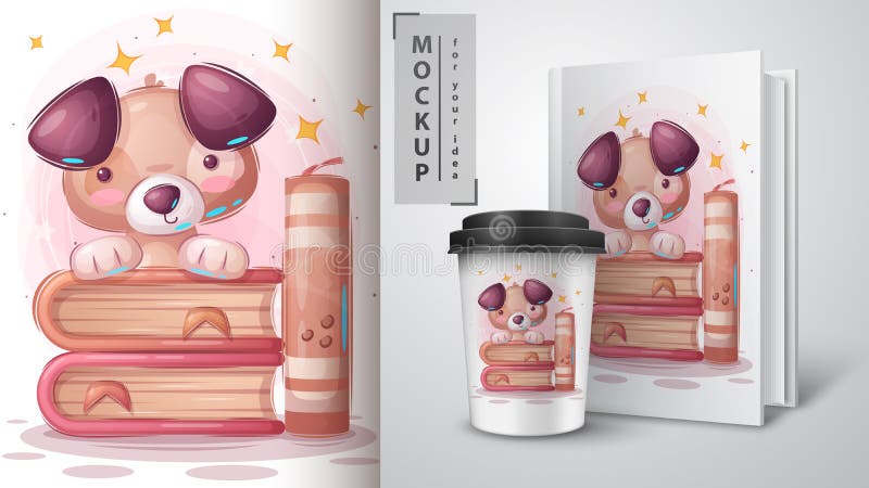 Cute Dog Read Book Poster and Merchandising. Stock Vector ...