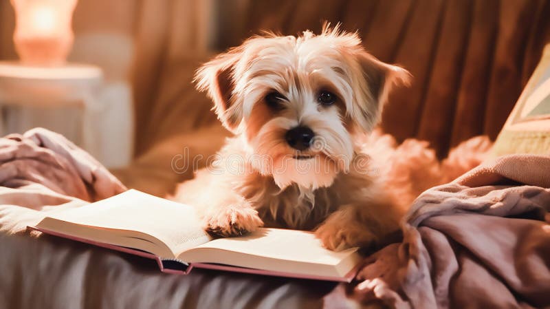 Cute Dog Reading a Book on Sofa at Home, AI Generative Stock ...