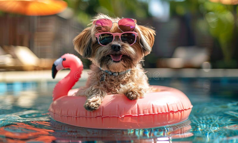 Cute Dog Relaxing on Inflatable Raft in Swimming Pool Stock Image ...