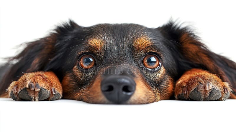 Cute Dog Resting Paws on White Background Pet Portrait Stock ...