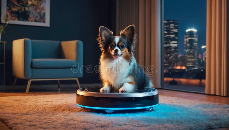 Cute Dog, Robot Vacuum Cleaner at Home Stock Illustration ...