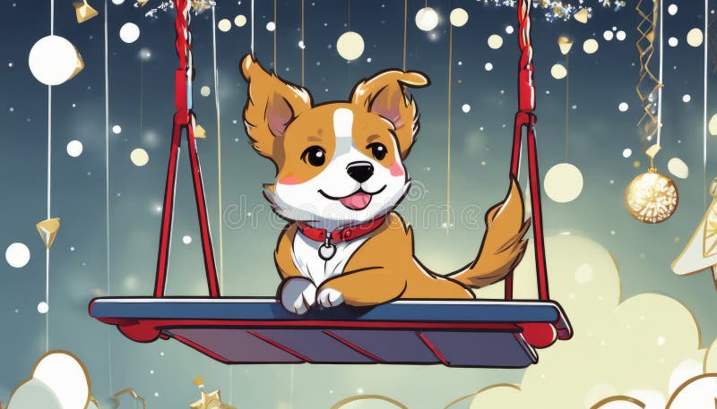 A Cute Dog Sitting on a Swing Stock Illustration - Illustration of ...