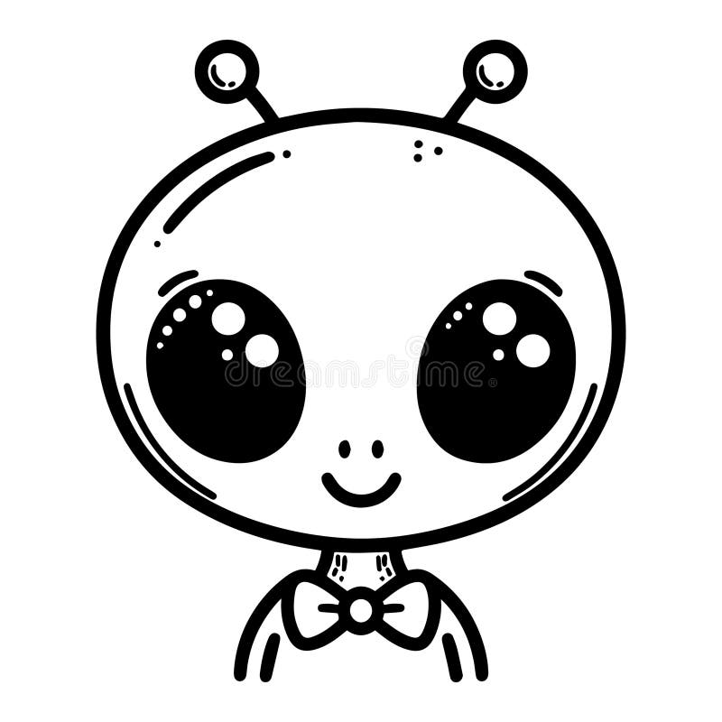 Cute Alien simple line Art stock illustration. Illustration of books ...