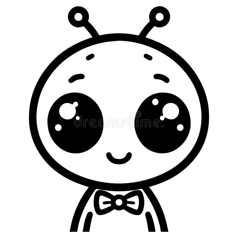 Cute Alien simple line Art stock illustration. Illustration of skating ...