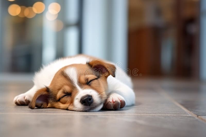 Cute dog sleeping on floor stock illustration. Illustration of rest ...