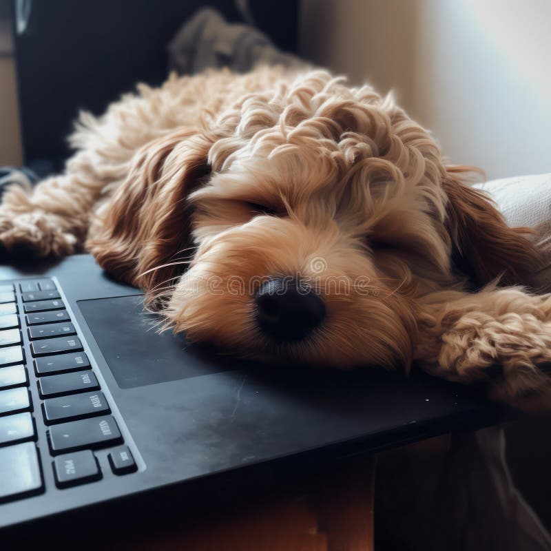 Cute Dog Sleeping on Laptop Keyboard Stock Illustration - Illustration ...