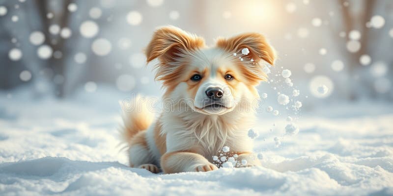 Cute dog in the snow stock illustration. Illustration of cold - 349722796