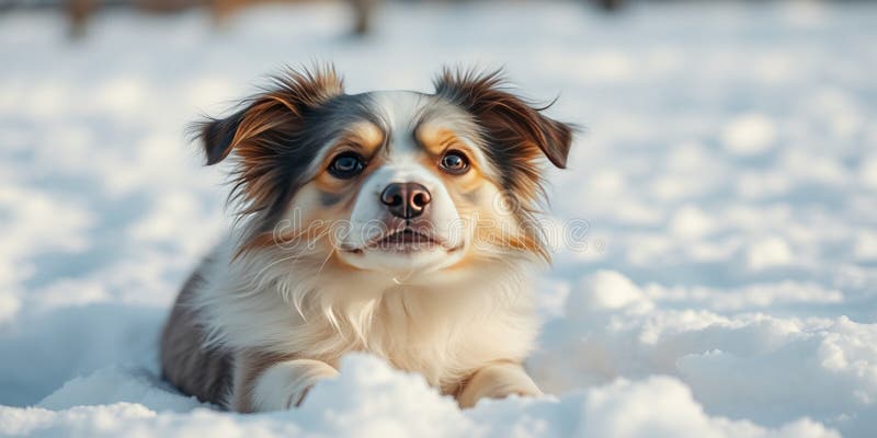 Cute dog in the snow stock illustration. Illustration of cute - 349724551