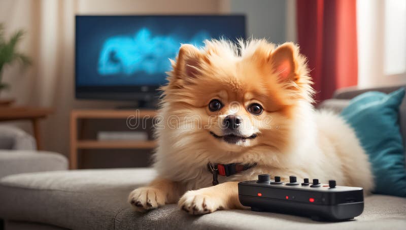 Cute Dog on the Sofa with Remote Control Stock Illustration ...
