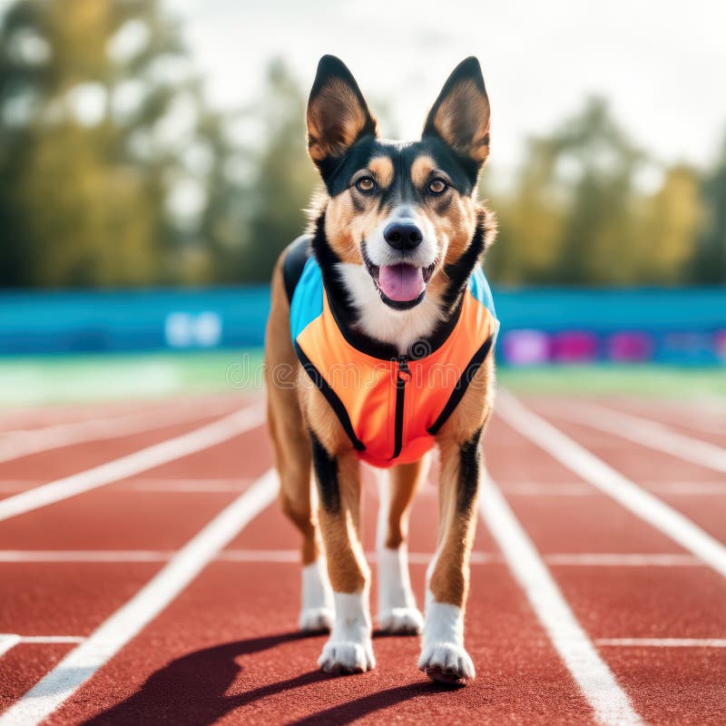 Cute Dog in Sportswear is Ready To Run in the Olympics Stock ...