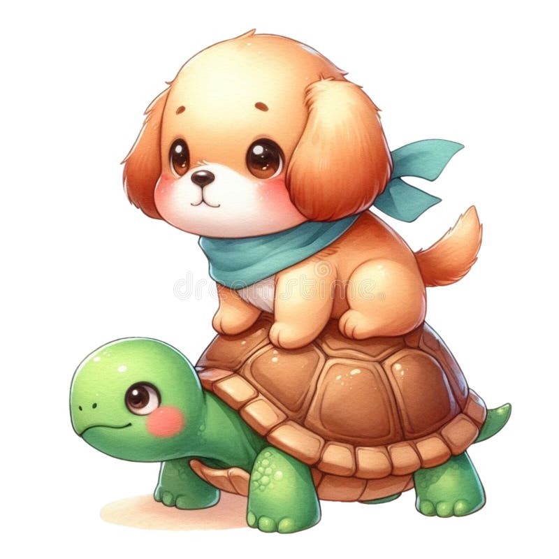 Cute Dog Standing on a Turtle S Back Stock Illustration - Illustration ...