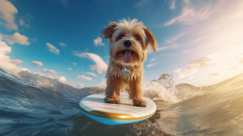 Cute Dog Surfing Waves on a Surfboard on Sunny Summer Day Stock ...