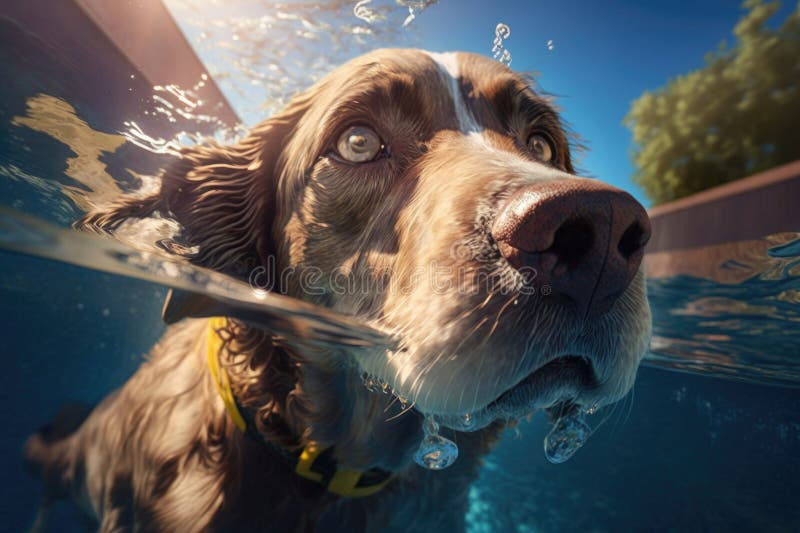 Cute Dog in Swimming Pool. Illustration AI Generative Stock ...