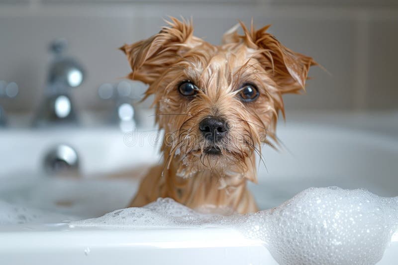 Cute Dog Taking a Bath with Soap Suds Stock Image - Image of bath ...