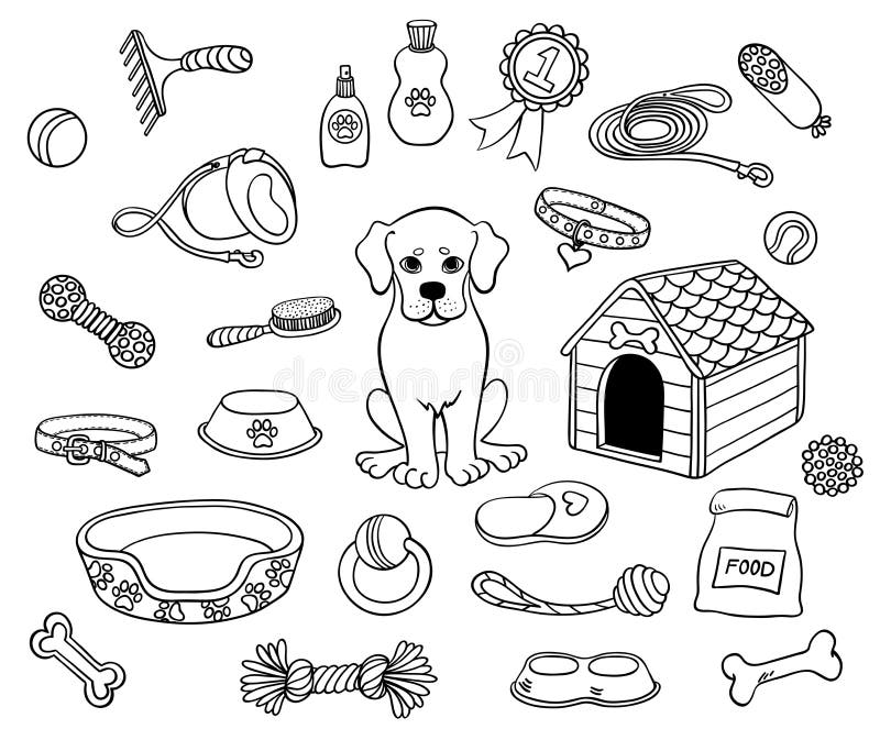 Cute dog and things stock vector. Illustration of accessory - 109119932