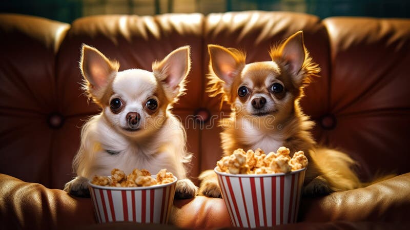 Cute Dog Watching Movie and Eating Popcorn Stock Illustration ...