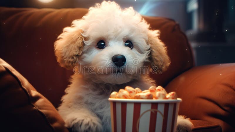 Cute Dog Watching Movie and Eating Popcorn Stock Illustration ...