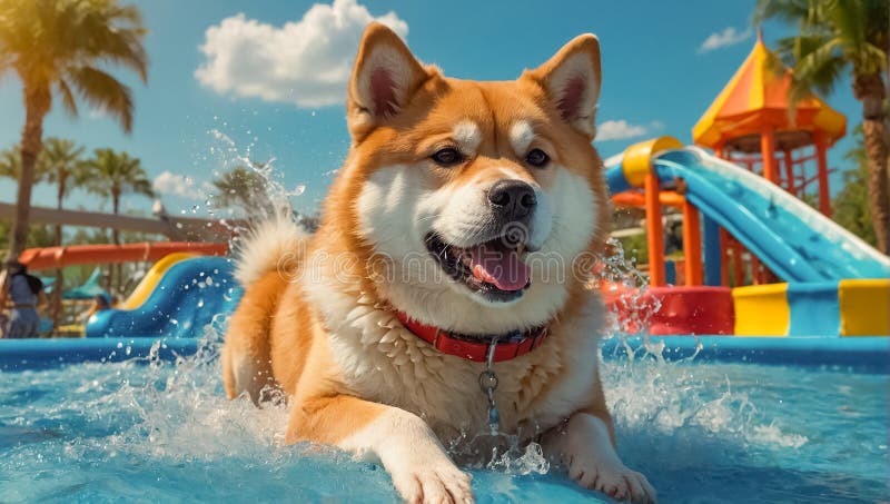 Cute dog in the water park stock illustration. Illustration of pool ...