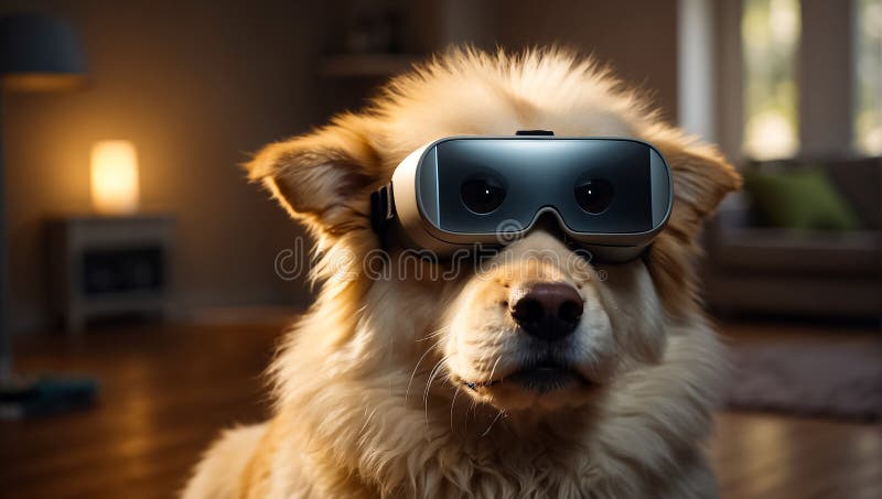 Cute Simulator Dog Wearing Virtual Concept Glasses Innovation Play Tech ...